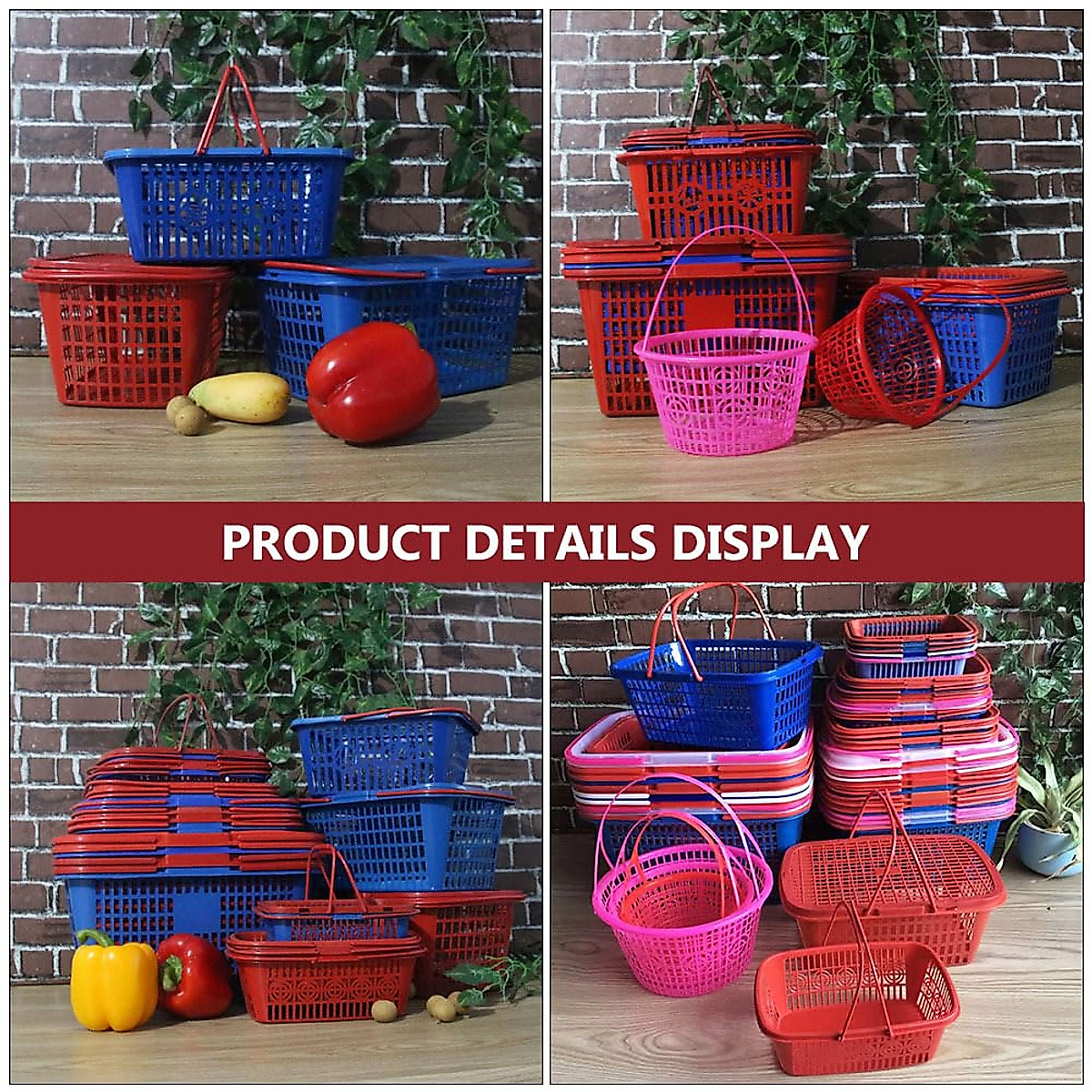 Cabilock 20pcs Small Fruit Basket Strawberry Cherry Basket Plastic Handle Basket Container Red Mini Shopping Basket Kids Adult Fruit Picking Basket 23. 5x17x11cm Random Patterns