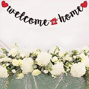 Pre-Strung Welcome Home Banner, Black Glitter Welcome Home Banner - Pre-Strung on 8 ft Strand - Housewarming, Homecoming, & Military Return Party Decorations & Decor(Black Welcome Home)