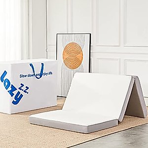 Lazyzizi Folding Mattress, 4 Inch Memory Foam Tri-fold Mattress with Breathable & Washable Bamboo Fiber Fabric Cover, Foldable Floor Mattress Guest Bed for Camping, Road Trip, Twin