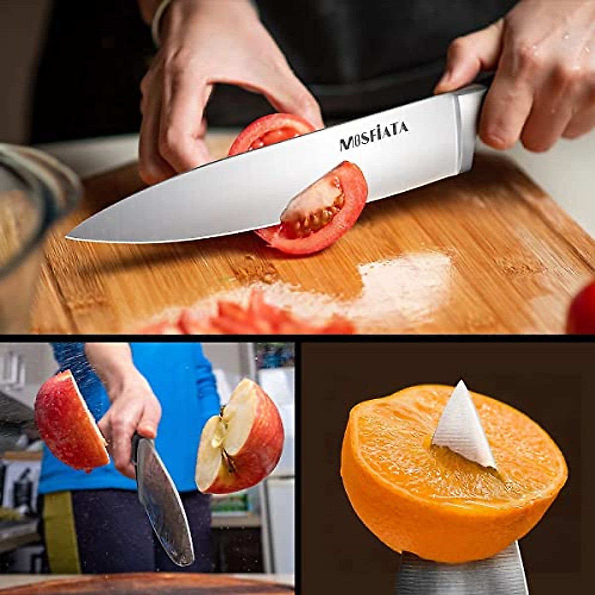 MOSFiATA Kitchen Chef Knife, 8” Full-Tang Cooking Knife High Carbon Stainless Steel Super Sharp Vegetable Meat Knife with Ergonomic Handle, Perfect for Kitchen & Restaurant