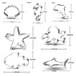 LUBTOSMN Under the Sea Creatures Cookie Cutter Set-3 inches-7 Piece-Shark, Seastar, Seashell, Seahorse, Whale, Octopus, Fish Cookie Cutters Molds for Kids Birthday Party Supplies Favors.