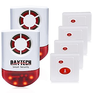 Daytech Strobe Siren Panic Alarm Button Siren Alarm with Light for Home Caring Loud Outdoor SOS Alert System 2 Red Flashing Siren and 4 Emergency Button for Store Hotel Jewelry Shop Security
