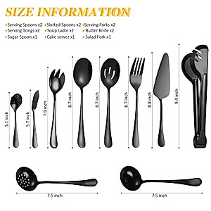 Serving Utensils Include Large Serving Spoons Slotted Serving Spoons Serving Forks Serving Tongs Soup Ladle and Pie Server Buffet Catering Serving Utensils for Dishwasher Safe (Black,15 Pieces)
