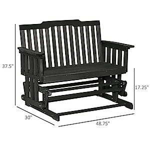 Outsunny 2-Person Outdoor Glider Bench, Wood, Quick Drying, Wide Armrest, Rocking Chair Loveseat for Backyard Garden Porch, Black
