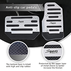 GKmow 2 PCS Car Accelerator Brake Pedal Kit, Non-Slip Wear-Resistant Metal Rubber Pedal, No Need Punch Sporty Style Pedal Replacement Parts, Uiversal for Most Automatic Car Accessories (Silver)