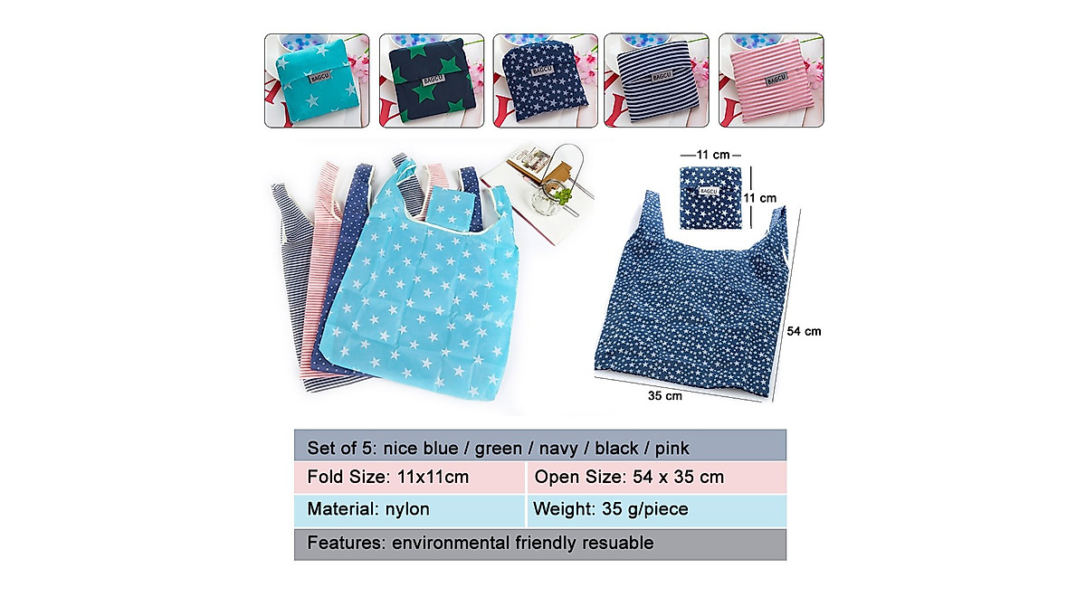 Bagcu Set of 5 Reusable Shopping Bags - Eco-Friendly & Practical
