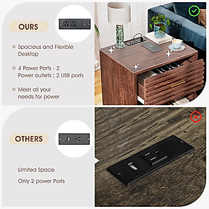 Night Stand with Charging Station Set of 2, Side Table with 2 Drawers, Mid Century Modern End Table with Storage, Bedside Table with USB Ports and Outlets, Nightstand for Bedroom, Brown 2PCS