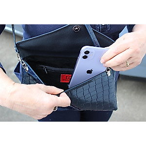 LONI Womens Neat envelope patent croc clutch bag in Black