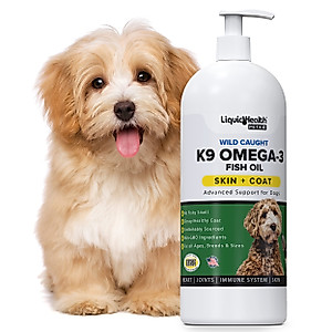 Liquid Health Pets K9 Omega 3 Fish Oil for Dogs - Liquid Omega 3 for Dogs with EPA + DPA + DHA, Dog Shedding Suplement May Reduce Itching and Support Joint, Immunity, Brain & Heart Health (16 Oz)