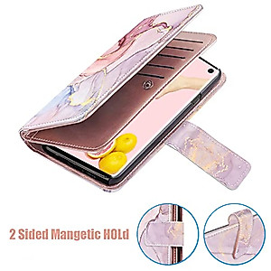 Fingic for Galaxy S10e Case, Samsung S10e Case Wallet, Rose Gold Marble 9 Card Holder PU Leather Detachable Wrist Strap Wallet Case for Women Cover for Samsung Galaxy S10E, Rose Gold