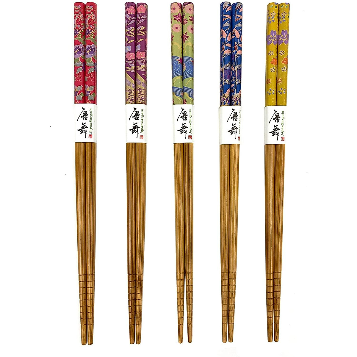JapanBargain 3648, Bamboo Chopsticks Set Reusable Japanese Chinese Korean Wood Chop Sticks Hair Sticks, Dishwasher Safe, 5 Pair Gift Set, 9-inch (1)