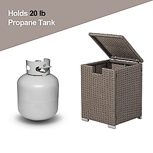 COSIEST Outdoor Hideaway Wicker Grey Tank Table for Gas Fire Pits, Hides Standard 20 Gallon 16-inch Propane Tank Cover