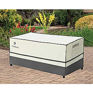 Patio Table Covers, Outdoor 600D Heavy Duty Waterproof UV Resistant Dining Table Cover, 67x44x28 inch, Beige+Grey