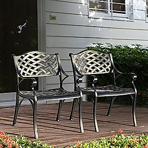 Nuu Garden Patio Dining Chairs Set of 2, Aluminum Outdoor Indoor Patio Chairs with Arms for Garden, Backyard, Porch, Black with Gold Points