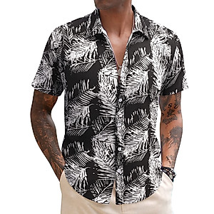 COOFANDY Men's Hawaiian Tropical Short Sleeve Shirt Cotton Linen Floral Button Down Shirts