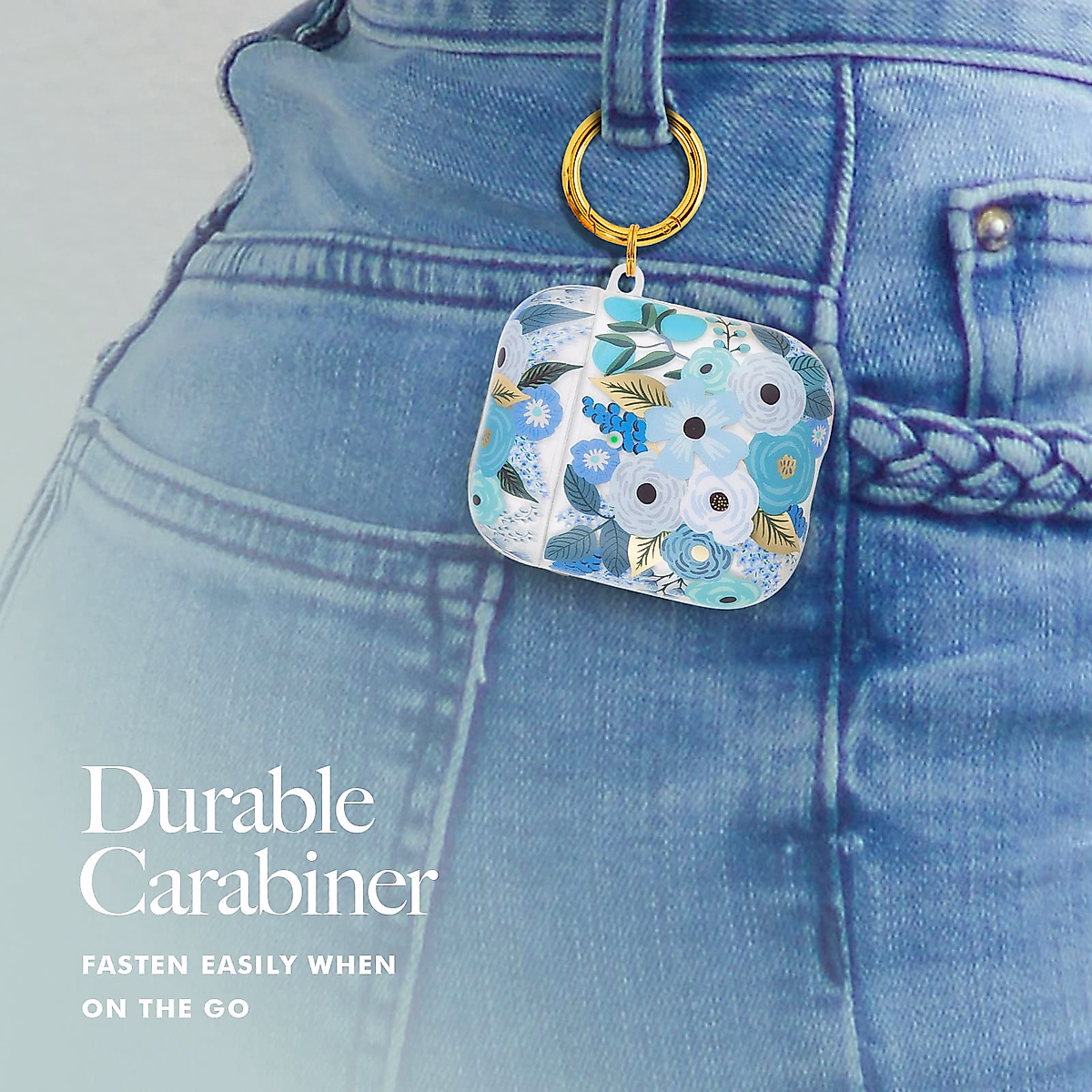 Rifle Paper Co. Airpods 2nd / 1st Generation Case Cover with Keychain Ring [Wireless Charging] [Front LED Visible] Cute Apple Airpods Case 2 and 1 with Floral Design, Anti Scratch - Garden Party Blue