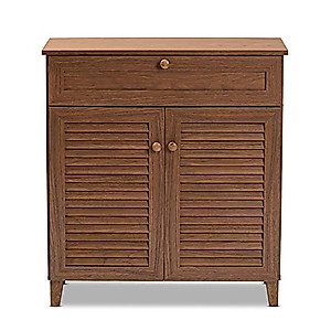 Baxton Studio Coolidge Wood 4-Shelf and Drawer Shoe Cabinet in Walnut Brown