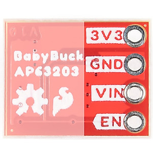 SparkFun BabyBuck Regulator Breakout-3.3V (AP63203)- Regulate power- 2A synchronous buck converter- wide input 3.8V-32V- high-efficiency step-down DC/DC conversion- low profile 0.4in x 0.5in footprint