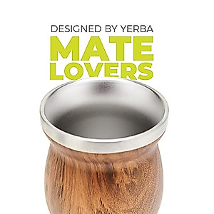 BALIBETOV Stainless Steel Double-Wall Mate Cup And Bombilla Set - Yerba Mate set Includes One Yerba Mate Cup, 2 Bombillas Mate (Straw) & Brush - Easy to Clean (Wood)