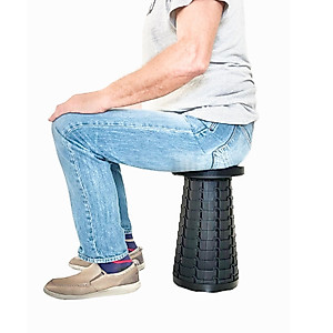 Mini-Max Stool 17.7-Inch Grey and Black Plastic Adjustable Height Retractable Camping Stool with Carrying Strap