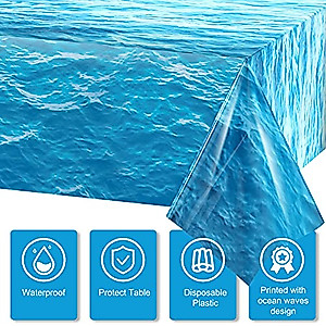 Ocean Waves Plastic Tablecloth 54 x 108 Inch Ocean Party Table Cover Water Print Table Cover Ocean Under the Sea Tablecloth Blue for Beach Pool Birthday Party Decoration Shower Supplies (3 Pieces)