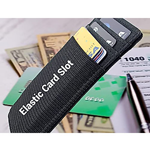 Walaufsti Slim Minimalist Wallet for Women Men, RFID Elastic Wallet for Front Pocket, Small Wallet with 1 Elastic Card Slot (Black)