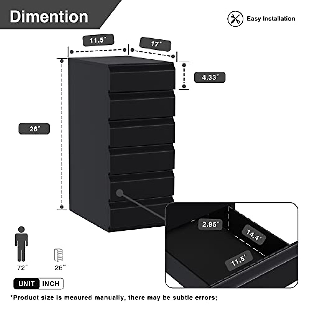 Aobabo 6 Drawer Chest Storage Cabinet Used Under Desk, Modern Floor Storage for Office Living Room Bedroom,6-Layer Vertical Drawer Cabinet for Home&Office…