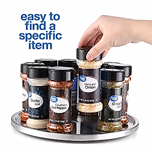 1 Tier Lazy Susan by Lovotex: Stainless Steel 360 Degree Turntable – Rotating 2-Level Tabletop Stand for Your Dining Table, Kitchen Counters and Cabinets – Turning Table Spice Rack Organizer Tray