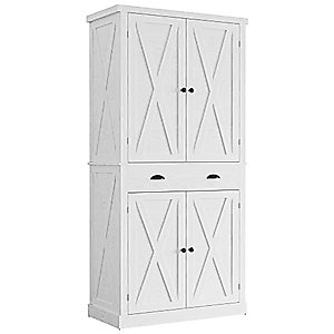 IRONCK Kitchen Pantry Storage Cabinet 72" Height, with Barn Doors, Drawer, 4 Adjustable Shelves, Freestanding Cupboard for Dining Room Living Room, Laundry, White
