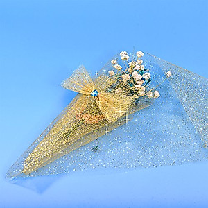 Outus 6 Inch Gold Tulle Ribbon Roll Christmas Glitter Sparkling Tulle Roll Tulle Spool, 25 Yards