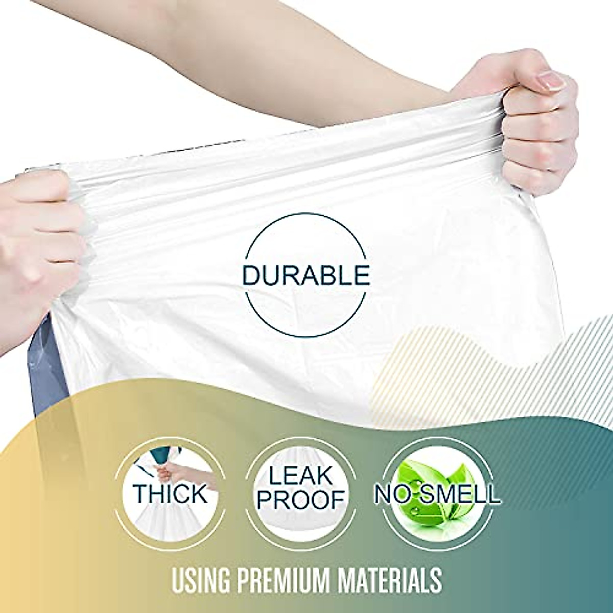 FORID Small Drawstring Trash Bags - 2.6 Gallon White Garbage Bags 240 Counts Disposable Plastic Waste Liners for Bedroom Bathroom Office Home 10 Liters, 4 Rolls, 60 Pieces each - Durable & Thick Bags