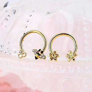 Jewseen 2PCS Septum Ring 16G 316L Surgical Steel Cartilage Earring Hoop Nose Ring Cute Bee Captive Bead Rings Tragus Daith Rook Helix Piercing Jewelry
