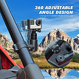 kemimoto UTV ATV Camera Mount Multi-Adjustable Compatible with GoPro Polaris for 1.75"-2" Roll Bar Roll Cage 360° Rotaion Aluminum Action Camera Holder for Hero 10 9 8 7 SJ DJL Insta360 Boat Truck