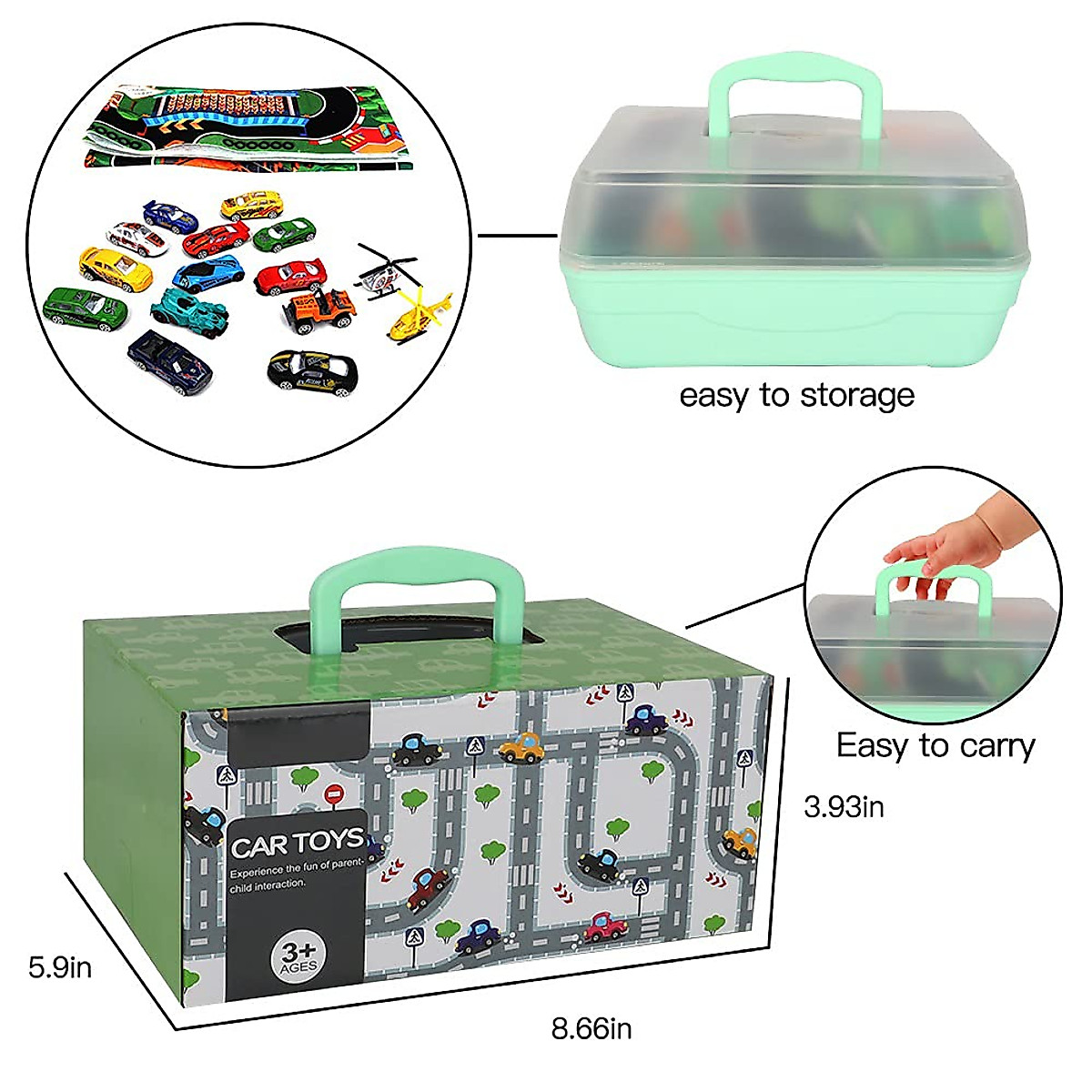 Kids Toy Car & Playmat Set-Car Toy Set for 3 Year Old Boys-17 PCS Metal Racing Car -Vehicle Car Toys for Boys Toddlers