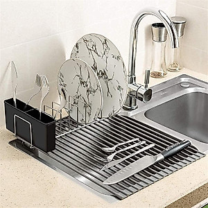 Plate Rack Draining Dish Rack Dish Rack Drying Roll Up NO-Slip Silicone-Coated Kitchen Multipurpose Sink Drainer Foldable Drain Shelf for Kitchen Countertop Pan Plate Holder
