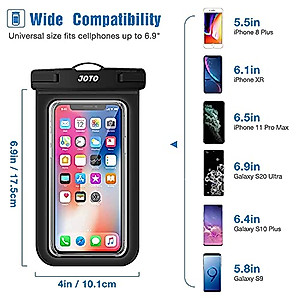 JOTO (2 Pack Universal Waterproof Pouch for iPhone 11 Pro Max, Galaxy S20 Note 10+ up to 6.9" Bundle with (2 Pack) Floating Strap