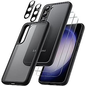 JETech 5 in 1 Matte Case for Samsung Galaxy S23+/ S23 Plus 6.6-Inch with 2 Screen Protector and 2 Camera Lens Protector, Translucent Back Protective Phone Cover, Tempered Glass Film (Black)