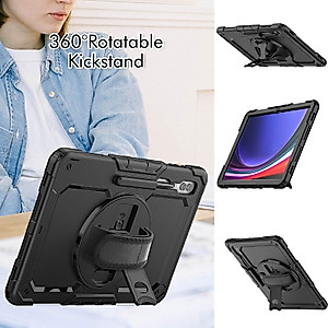 Stand Tablet Cover Compatible with Samsung Galaxy Tab S9 Ultra 14.6 Inch 2023 (SM-X910/X916B/X918U) Heavy Duty Shockproof TPU Case,Protective Cover W Screen Protector 380 Swivel Kickstand+Hand Strap+S