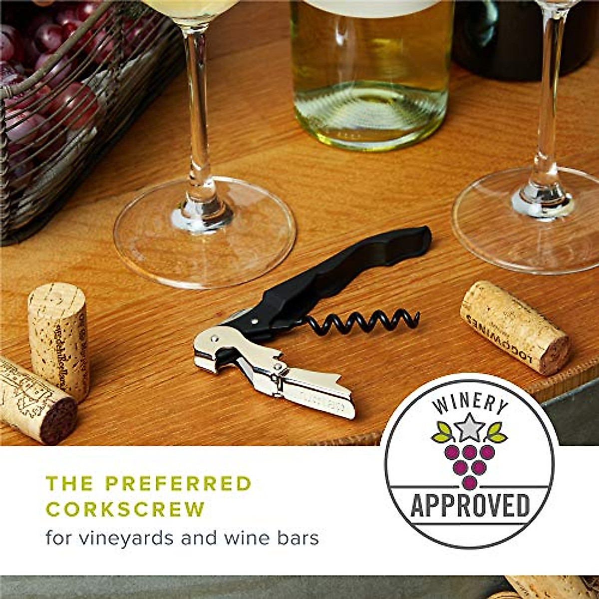 Truetap™: Double-Hinged Corkscrew in Matte Black with Red Wo