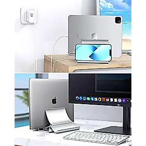 ivoler Auto-Resize Aluminum Vertical Laptop Stand Desktop for Gravity Locking Holder Dock Save Space for Desk Organizers and Storage(Up to 17.3 inches), Fits All MacBook/Air/HP/Dell/Samsung, Silver