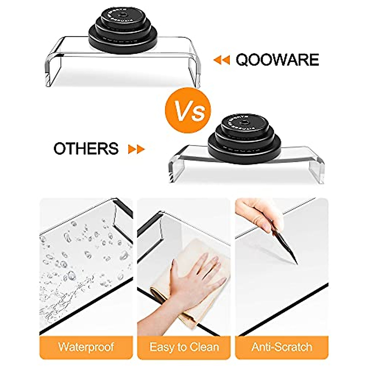 Clear Monitor Riser, Acrylic Computer Stand 20 inch - Sturdy 50LB Max - Promote Pain Relief Posture & Free Up Cluttered Space with TV, Laptop & PC Computer & Desk Storage Organizer Stand Riser