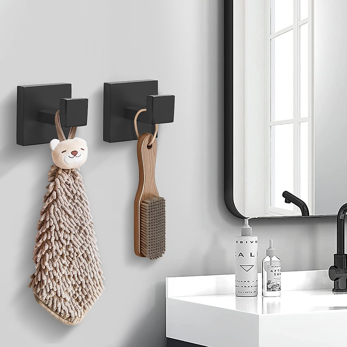 YACVCL Towel Hooks Black, 2 Pieces Robe Coat and Clothes Hooks Hanger, Stainless Steel Heavy Duty Wall Hooks for Bathroom Kitchen Bedroom