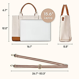 Missnine Tote Bag Canvas Laptop Bag 15.6 inch Briefcase for Women Large Capacity Handbag for Office, College, Travel (Brown+Beige)