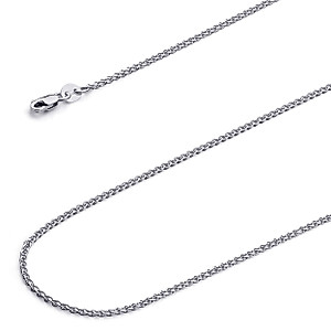 14k REAL White Gold Solid 1.5mm Flat Open wheat Chain Necklace with Lobster Claw Clasp - 18"