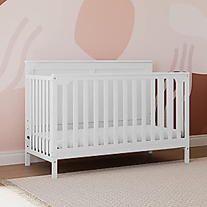 Storkcraft Alpine 5-in-1 Convertible Crib (White) – GREENGUARD Gold Certified, Converts to Toddler Bed and Full-Size Bed, Fits Standard Full-Size Crib Mattress, Adjustable Mattress Support Base