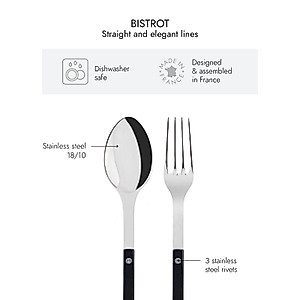 SABRE PARIS - 2-Piece Serving Set - Bistrot Collection - Large Fork & Large Spoon - Stainless Steel & Nylon - Dishwasher Safe - Black - Brilliant Finish