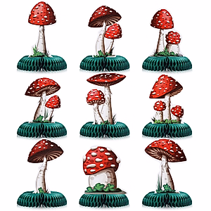 Hanaive 9 Pieces Mushroom Party Decorations Mushroom Honeycomb Centerpieces Table Topper Mushroom Party Supplies Wonderland Party Decor for Baby Shower Birthday Christmas Home Decor