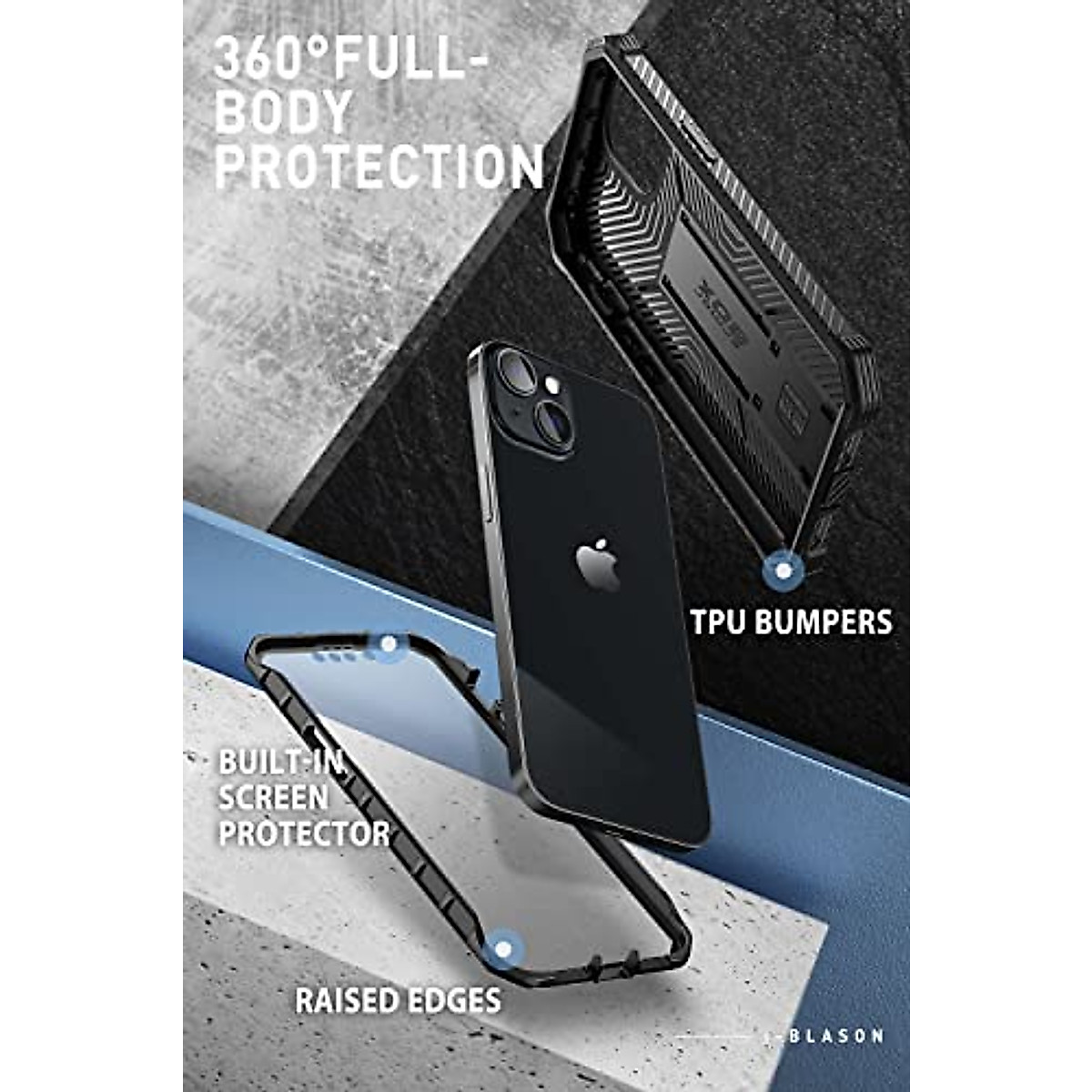 i-Blason Armorbox Series Designed for iPhone 14 Case 6.1" (2022)/iPhone 13 Case 6.1" (2021), Full-Body Rugged Holster Bumper Case with Built-in Screen Protector & Kickstand (Black)