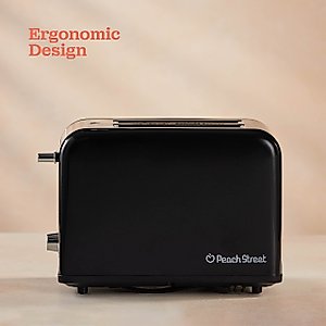 Peach Street 2 Slice Toaster Compact Bread Toaster with Digital Countdown, Wide Slots, Auto-Pop Stainless Steel, 6 Browning Levels, Removable Crumb Tray, with Defrost, Bagel, and Cancel Function