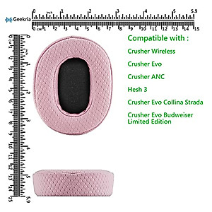 Geekria NOVA Mesh Fabric Replacement Ear Pads for Skullcandy Crusher Wireless, Crusher Evo, Crusher ANC, Hesh 3 Headphones Ear Cushions, Headset Earpads, Ear Cups Repair Parts (Pink)